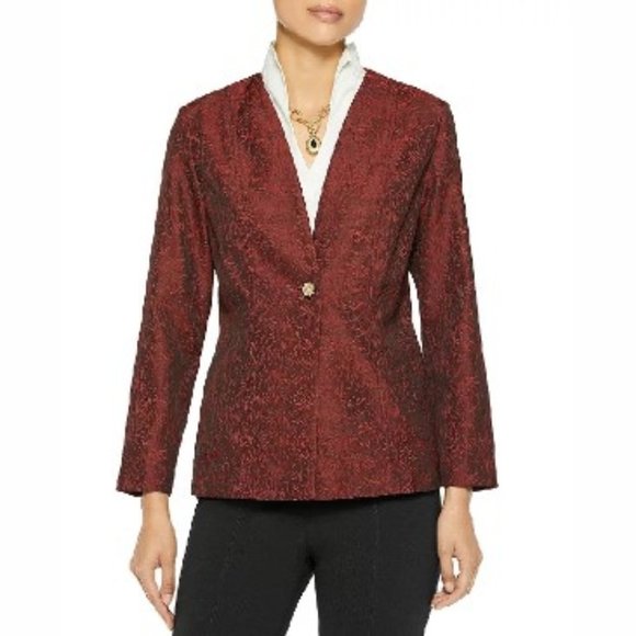 Misook | Jackets & Coats | Nwt Misook Red Whispy Pattern Woven Jacket ...
